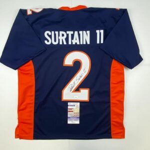 autographed/signed patrick surtain ii denver blue football jersey jsa coa