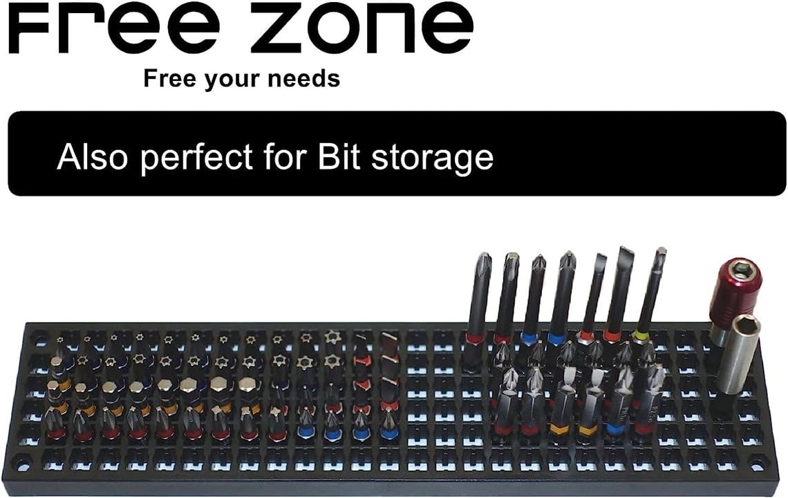 FREE ZONE - Bit Organizer Set (Black) | 158 Hole Bit Storage | 1/4 Inch Hex Bit & Drive Bit Adapter Storage | Screwdriver Toolbox Organizer | Tools are Not Included