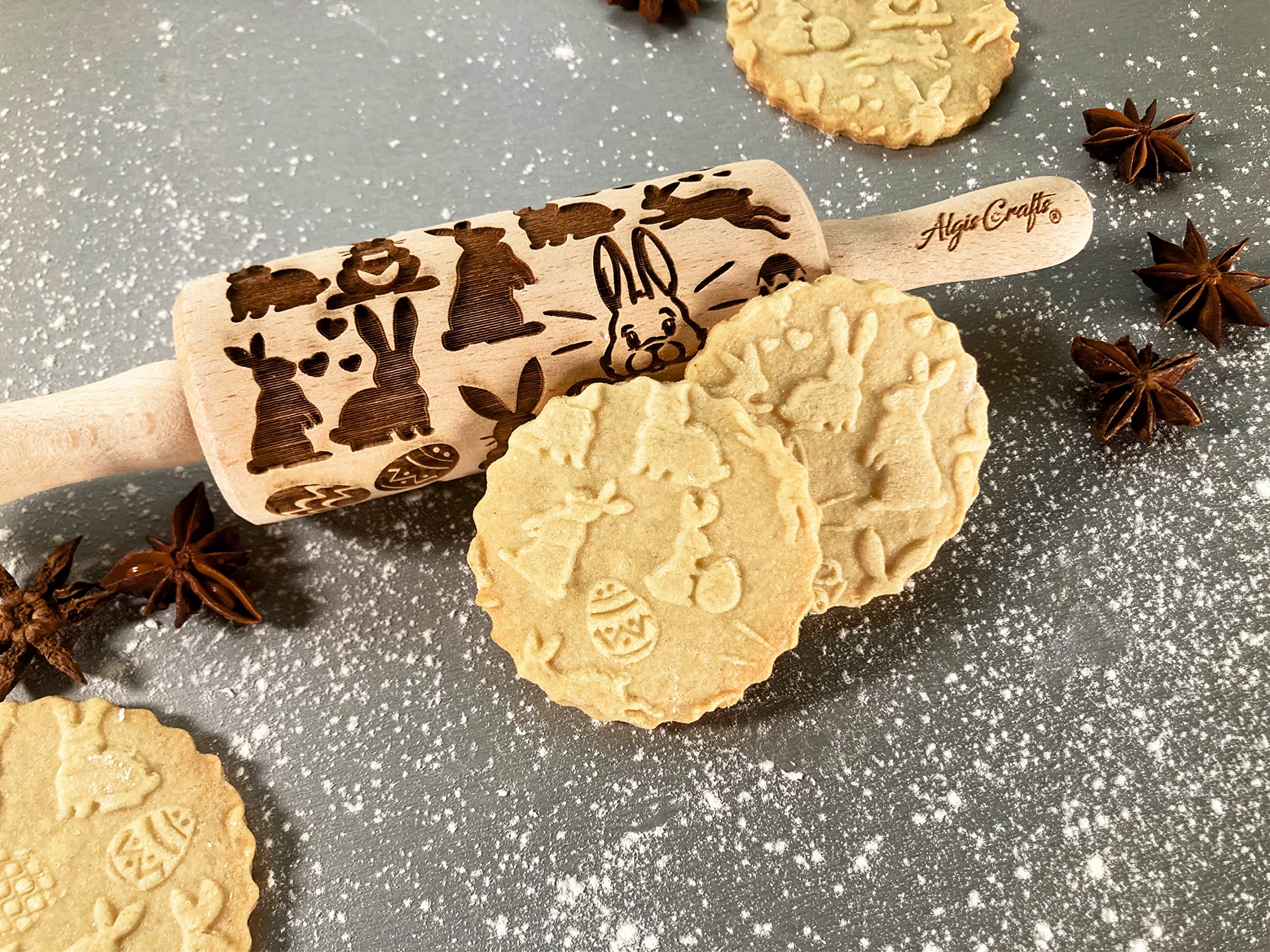 Embossed Rolling Pin Set Wooden Laser Cut Embossing Rolling Pins for Embossed Cookies Play Dough Easter Rabbit Egg Chicken Spring Flowers by Algis Crafts EASTER