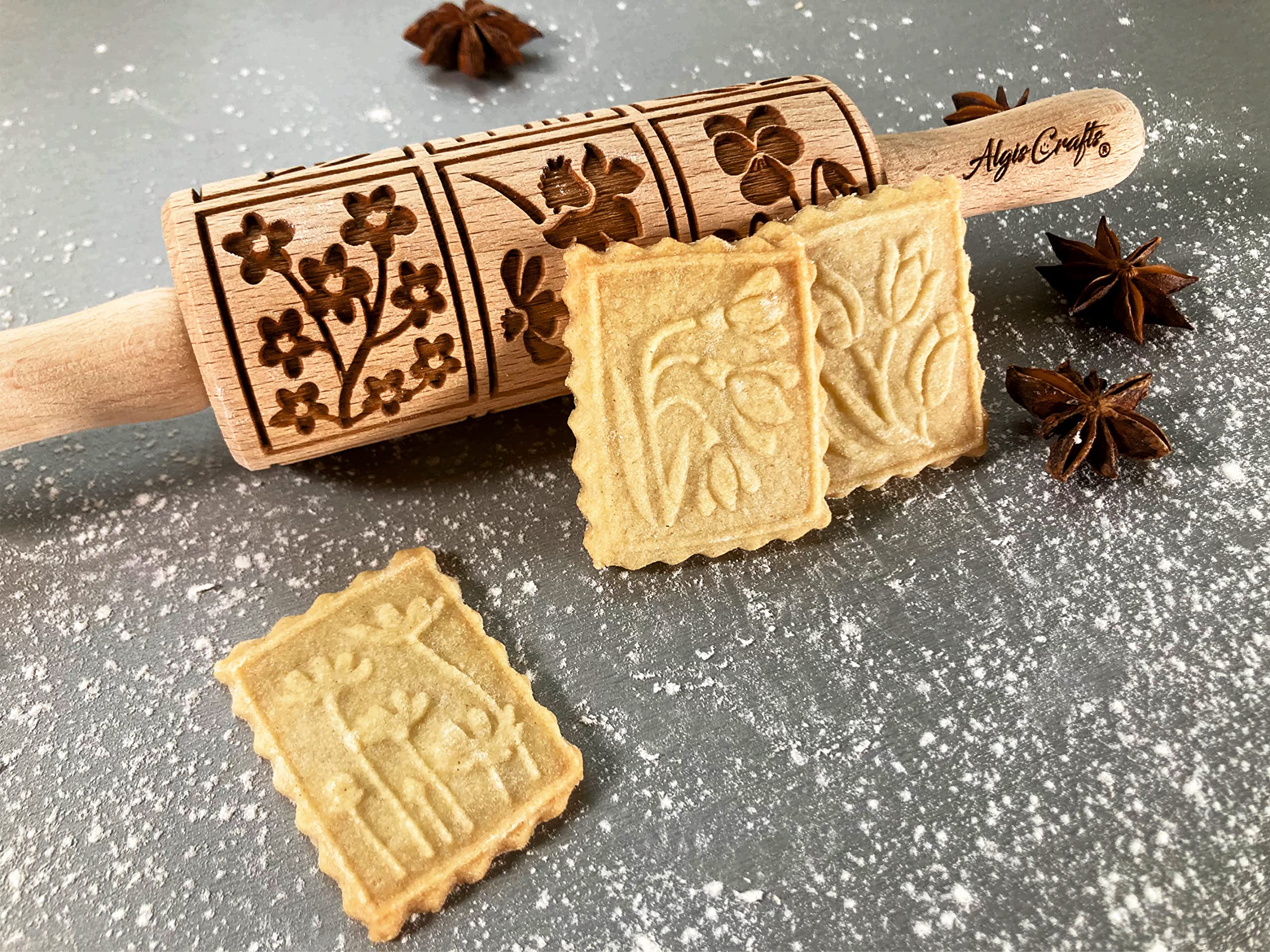 Embossed Rolling Pin Set Wooden Laser Cut Embossing Rolling Pins for Embossed Cookies Play Dough Easter Rabbit Egg Chicken Spring Flowers by Algis Crafts EASTER