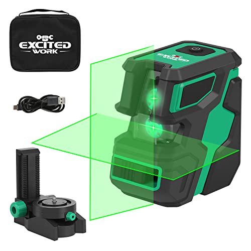 Laser Level Self Leveling, 2D Green Cross Line for Construction and Wallpaper/Flooring/Cabinet Installation, Rechargeable Li-ion battery, Magnetic Pivoting Base, Remote Controller by Excited Work