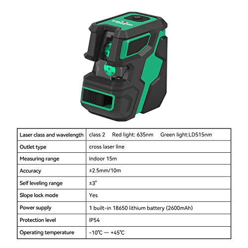 Laser Level Self Leveling, 2D Green Cross Line for Construction and Wallpaper/Flooring/Cabinet Installation, Rechargeable Li-ion battery, Magnetic Pivoting Base, Remote Controller by Excited Work