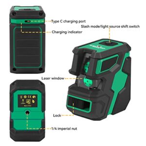 Laser Level Self Leveling, 2D Green Cross Line for Construction and Wallpaper/Flooring/Cabinet Installation, Rechargeable Li-ion battery, Magnetic Pivoting Base, Remote Controller by Excited Work