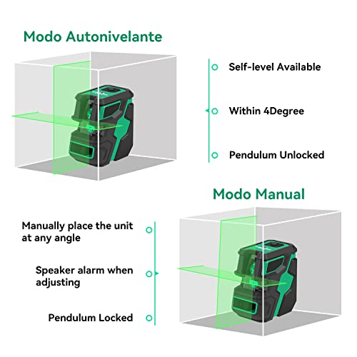 Laser Level Self Leveling, 2D Green Cross Line for Construction and Wallpaper/Flooring/Cabinet Installation, Rechargeable Li-ion battery, Magnetic Pivoting Base, Remote Controller by Excited Work