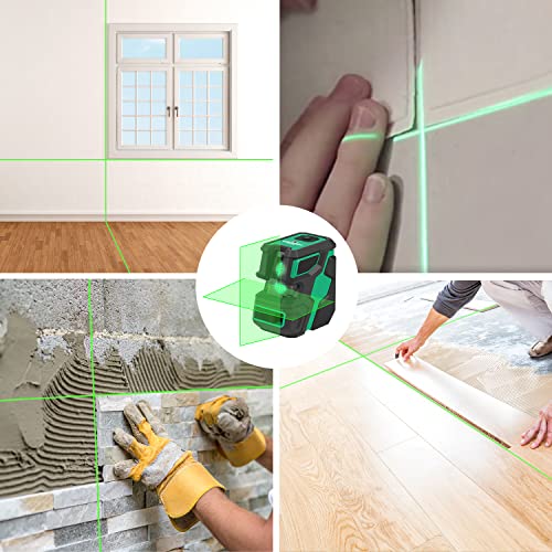 Laser Level Self Leveling, 2D Green Cross Line for Construction and Wallpaper/Flooring/Cabinet Installation, Rechargeable Li-ion battery, Magnetic Pivoting Base, Remote Controller by Excited Work