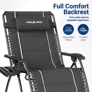 UDPATIO Zero Gravity Chair 33In Oversized XXL Patio Anti Gravity Chairs Outdoor Lounge Folding Adjustable Recliner with Cup Holder, Foot Rest & Padded Headrest,Grey Support 500lbs