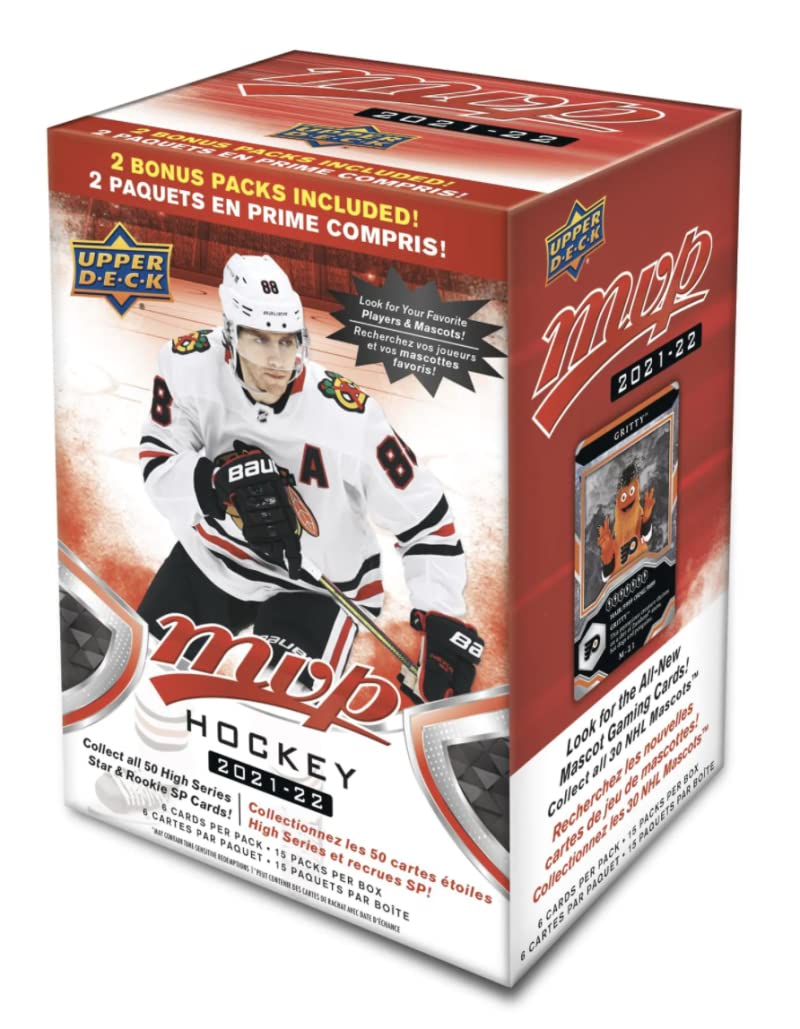 2021-22 NHL UPPER DECK MVP Hockey Factory Sealed Blaster Box 90 Cardss 15 Packs of 6 Cards per Pack. Produced by Upper Deck. Look for Gold Script Parallels and Rookies