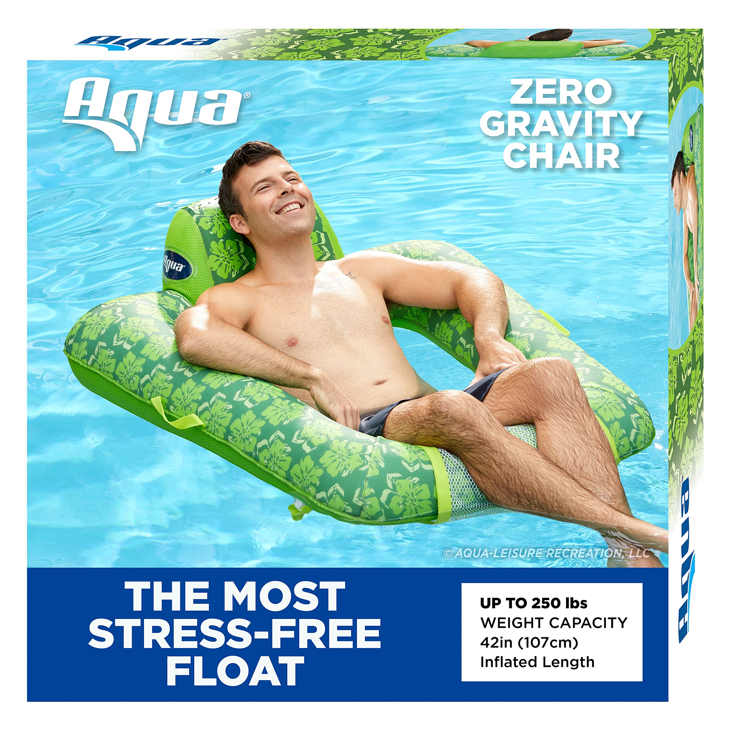 Aqua LEISURE Zero Gravity Pool Chair Lounge, Inflatable Pool Chair, Adult Pool Float, Heavy Duty Floral Trip Lime Green,(L x W x H): 40 x 42 x 16