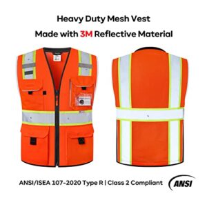 Neopelta Reflective Safety Vest Orange Mesh, Made with 3M Reflective Tape, Heavy Duty Vest with ID pocket, iPad Pocket, Padded Neck, Orange L