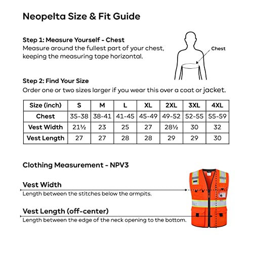 Neopelta Reflective Safety Vest Orange Mesh, Made with 3M Reflective Tape, Heavy Duty Vest with ID pocket, iPad Pocket, Padded Neck, Orange L