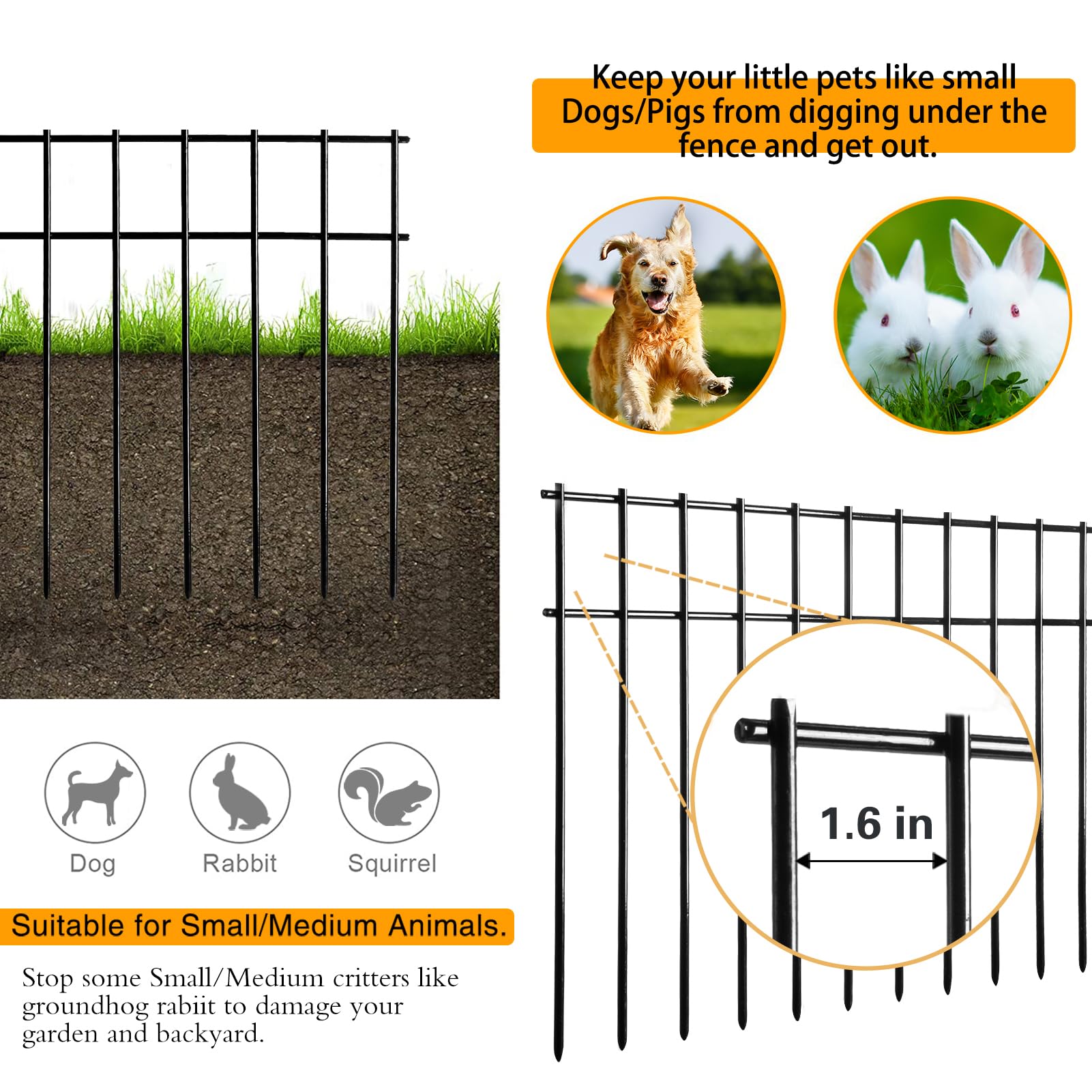 ADAVIN Small/Medium Animal Barrier Fence,25Pack 20in(L) X12in(H) Dog Digging Fence Barrier, Garden Fence Animal Barrier for Dogs Rabbits Raccoons, Metal Fence Panel for Outdoor Patio.Total 42Ft(L)