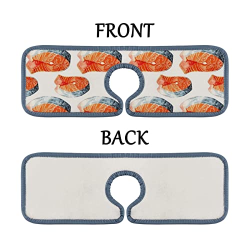 Kitchen Faucet Mats 2 Pieces Watercolor Salmon Faucet Sink Splash Guard Bathroom Counter and RV,Absorbent Faucet Counter Sink Water Stains Preventer