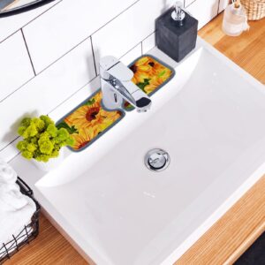 Kitchen Faucet Mats 3 Pieces Sunflowers Butterflies Faucet Sink Splash Guard Bathroom Counter and RV,Absorbent Faucet Counter Sink Water Stains Preventer