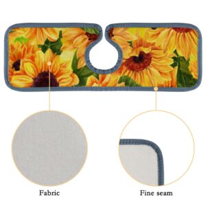 Kitchen Faucet Mats 3 Pieces Sunflowers Butterflies Faucet Sink Splash Guard Bathroom Counter and RV,Absorbent Faucet Counter Sink Water Stains Preventer