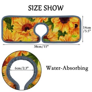 Kitchen Faucet Mats 3 Pieces Sunflowers Butterflies Faucet Sink Splash Guard Bathroom Counter and RV,Absorbent Faucet Counter Sink Water Stains Preventer