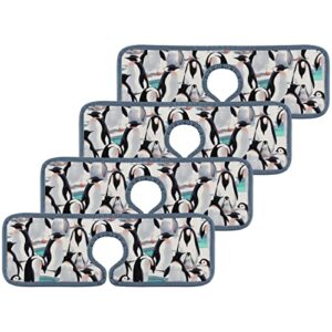 kitchen faucet mats 4 pieces watercolor penguins absorbent faucet sink splash guard bathroom counter and rv,faucet counter sink water stains preventer