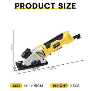 ENVENTOR Mini Circular Saw, 4.8A Electric Circular Saw Corded with Laser Guide, 4000RPM, 3 Saw Blades 3-3/8" Max Cutting Depth 1-1/16", Compact Hand Saw for Wood, Soft Metal, Tile, Plastic Cuts