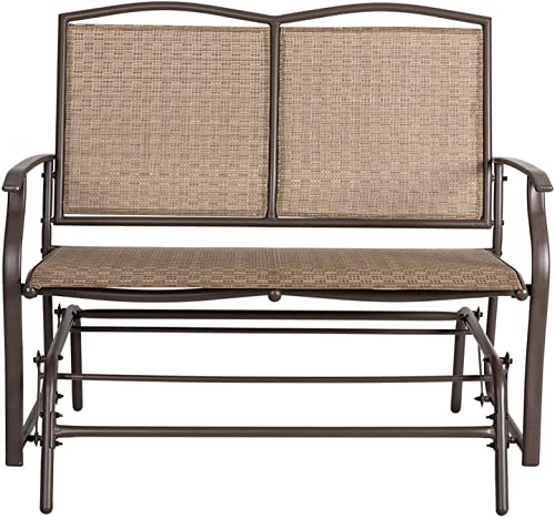 ALIMORDEN Patio Wicker Swing Glider Bench for 2 Person, Outdoor Sturdy Steel Frame Rocking Lounge Chair, Weather Resistant Rattan Chair for Garden, Backyard, Porch, Brown