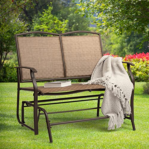 ALIMORDEN Patio Wicker Swing Glider Bench for 2 Person, Outdoor Sturdy Steel Frame Rocking Lounge Chair, Weather Resistant Rattan Chair for Garden, Backyard, Porch, Brown