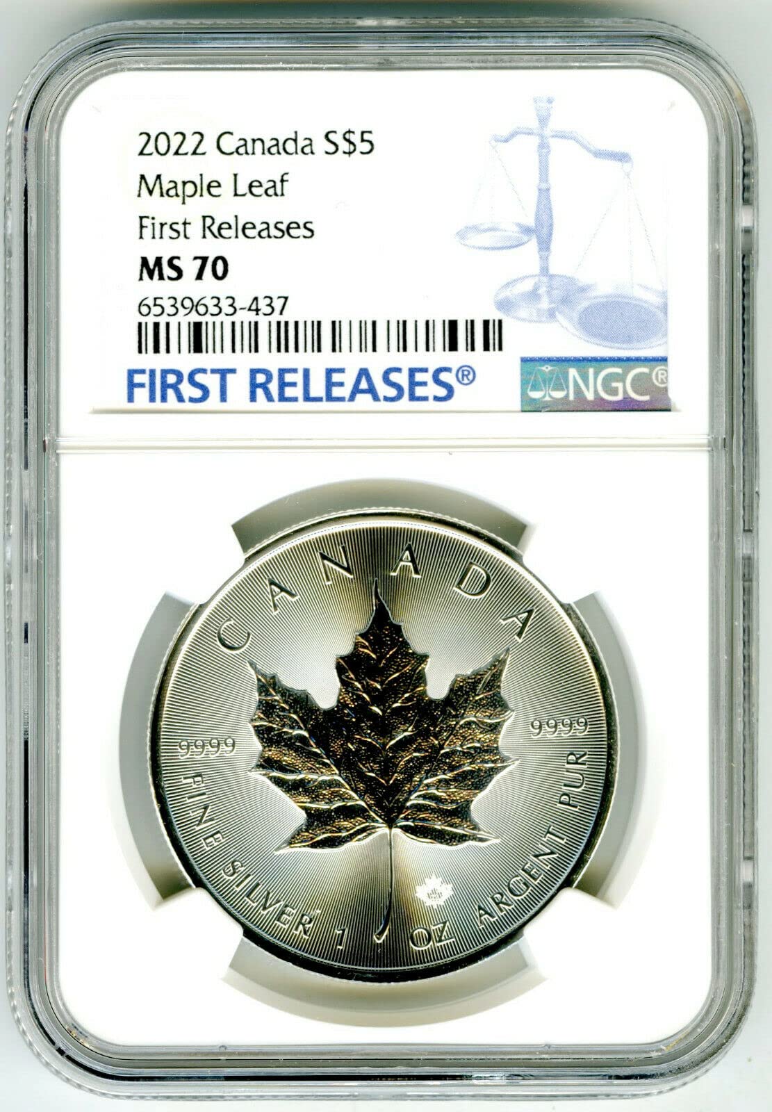 2022 No Mint Mark CANADA 1 OZ SILVER MAPLE LEAF $5 NGC MS70