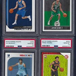 PSA 10 LUKA DONCIC JA MORANT JAYSON TATUM & TRAE YOUNG PANINI HOOPS 4 CARD ROOKIE LOT GRADED PSA GEM MINT 10 NBA SUPERSTAR PLAYERS