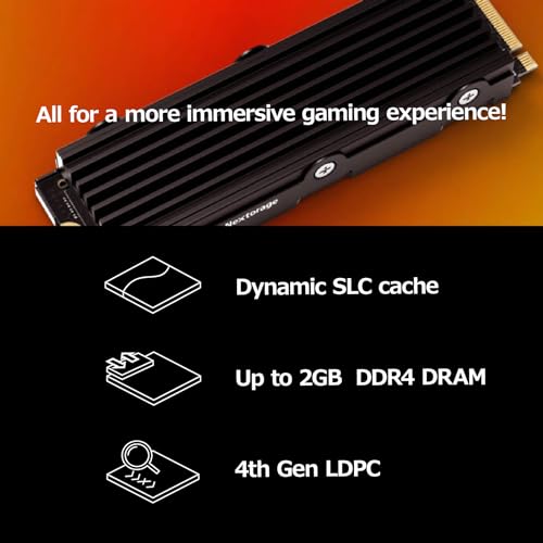 Nextorage Japan 1TB(1000GB) Internal SSD Work with New Playstation 5 Console and PC M.2 2280 Gen4 NVMe with Heatsink NEM-PA1TB/N SYM Maximum Transfer Rate Read: 7300MB/s, Write: 6000MB/s