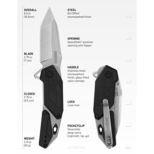 Kershaw Jetpack Folding Pocket Knife, SpeedSafe Opening, 2.75 inch Silver Blade with Black Handle, Pocketclip