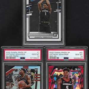 PSA 10 ANTHONY EDWARDS DONRUSS OPTIC SILVER PRIZM AND RED ICE 3 CARD ROOKIE LOT GRADED PSA GEM MINT 10 NBA SUPERSTAR PLAYER