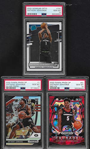 PSA 10 ANTHONY EDWARDS DONRUSS OPTIC SILVER PRIZM AND RED ICE 3 CARD ROOKIE LOT GRADED PSA GEM MINT 10 NBA SUPERSTAR PLAYER