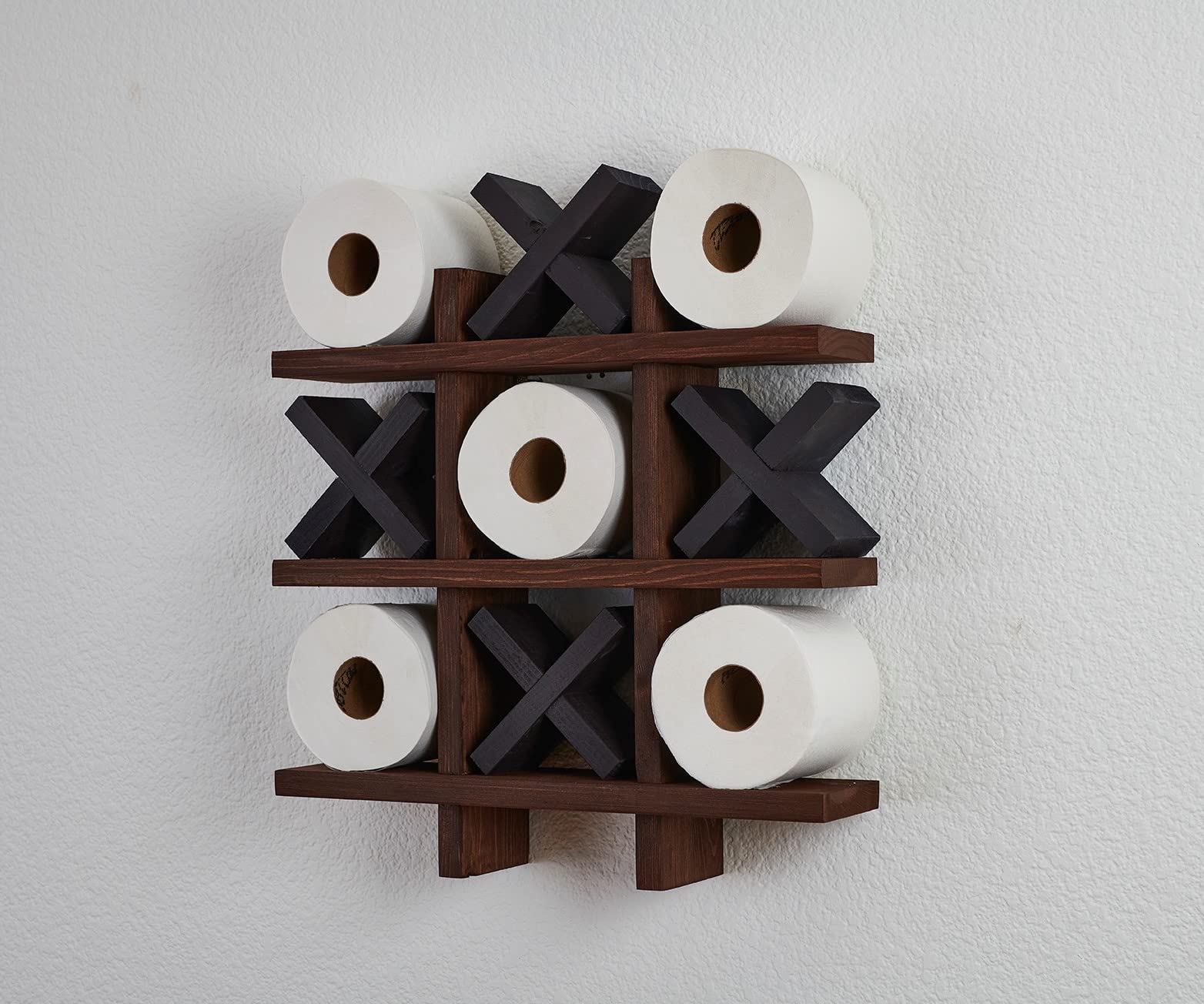 Bath Tic Tac Toe, Toilet paper Holder, Free Shipping, Bathroom Decor, Rustic Bath Shelf, Wood bath Shelf (Chestnut-Black X, Classic)