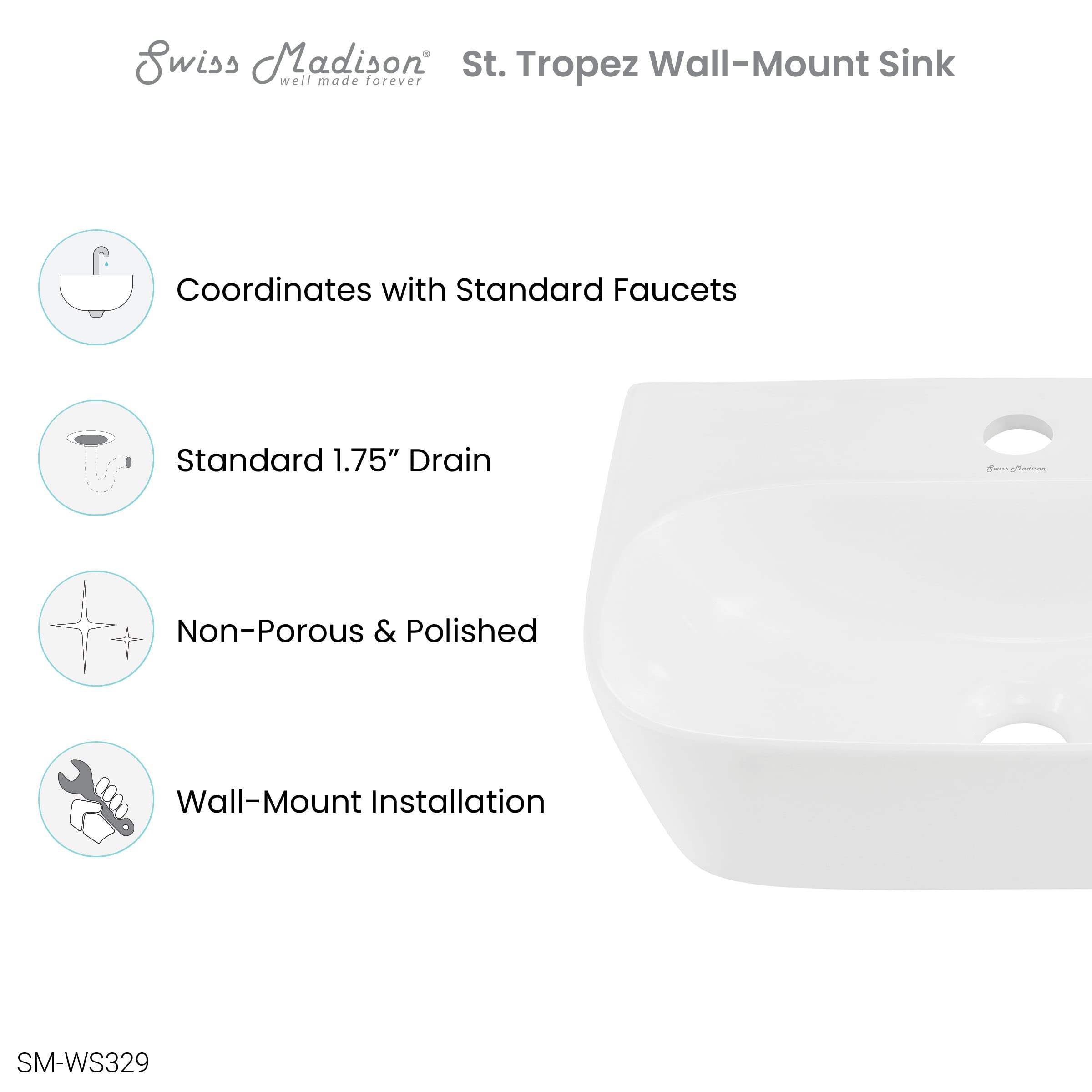 Swiss Madison Well Made Forever SM-WS329, St Tropez Wall Hung Sink