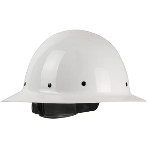 Dynamic WolfJaw Fiberglass Full Brim Hard Hat with Wheel Ratchet, 8 Point Suspension, ANSI/ISEA Z89.1 Type 1 Certified, Glass G Electrical Rating, White (280-HP1481R-01)