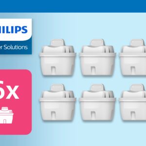 Philips Water Replacement Filter Cartridges, 6-Pack, Brita Compatible, Reduces MICROPLASTICS, Chlorine, LIMESCALE, Heavy Metals