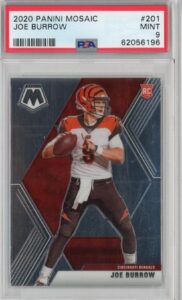 graded 2020 panini mosaic joe burrow #201 rookie rc football card psa 9 mint