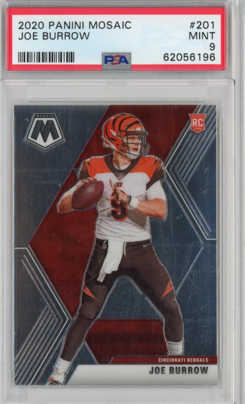 Graded 2020 Panini Mosaic Joe Burrow #201 Rookie RC Football Card PSA 9 Mint