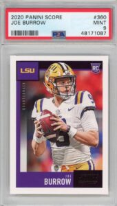 graded 2020 panini score joe burrow #360 rookie rc football card psa 9 mint