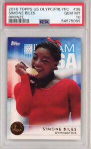 graded 2016 topps simone biles #38 bronze olympic rookie rc gymnastics card psa 10 gem mint