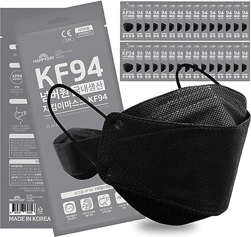 HAPPYDAY , 30 Packs, Made in KOREA Premium KF94 Micro Dust Protection Individually Packaged Black Face Mask for Adult