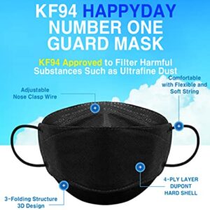 HAPPYDAY , 30 Packs, Made in KOREA Premium KF94 Micro Dust Protection Individually Packaged Black Face Mask for Adult