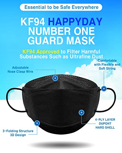 HAPPYDAY , 30 Packs, Made in KOREA Premium KF94 Micro Dust Protection Individually Packaged Black Face Mask for Adult