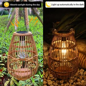 Outdoor Solar Lantern Hanging Lights - Natural Rattan Solar Lantern with Handle, Large Waterproof Led Decorative Garden Lights, Bright Rattan Solar Table Lamp for Yard Patio Wedding Home Decoration