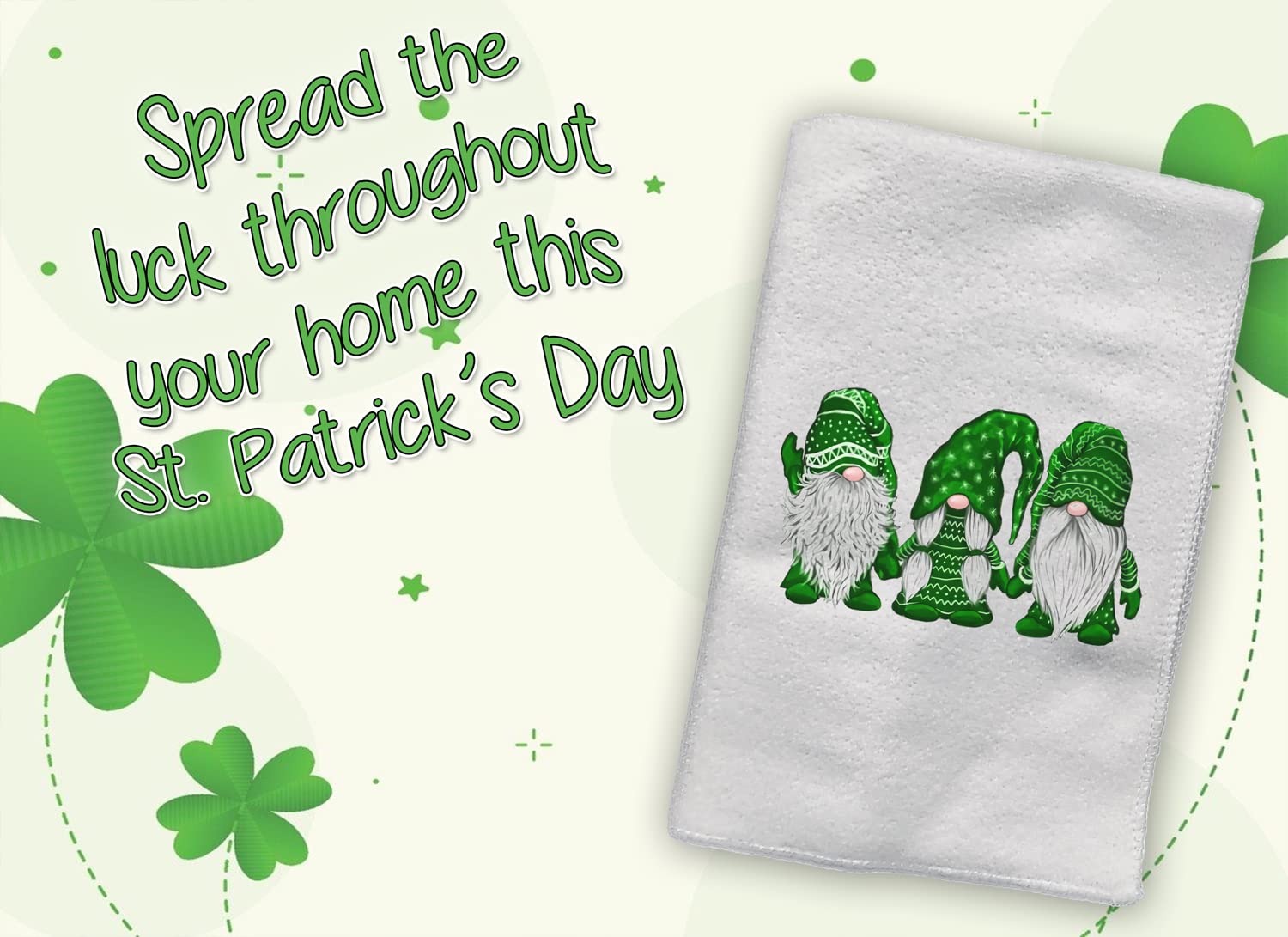 St Patricks Day Kitchen Dish Tea Towel Decoration | Decorative Bathroom Hand Decor | Holiday Shamrock Gnomes Bath Towels | Spring Winter Green Home Decor | Saint Patrick's Day Paddy's Day Paddys