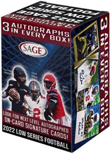 2022 sage hit premier low series football blaster box (63 cards incl. three autograph cards)