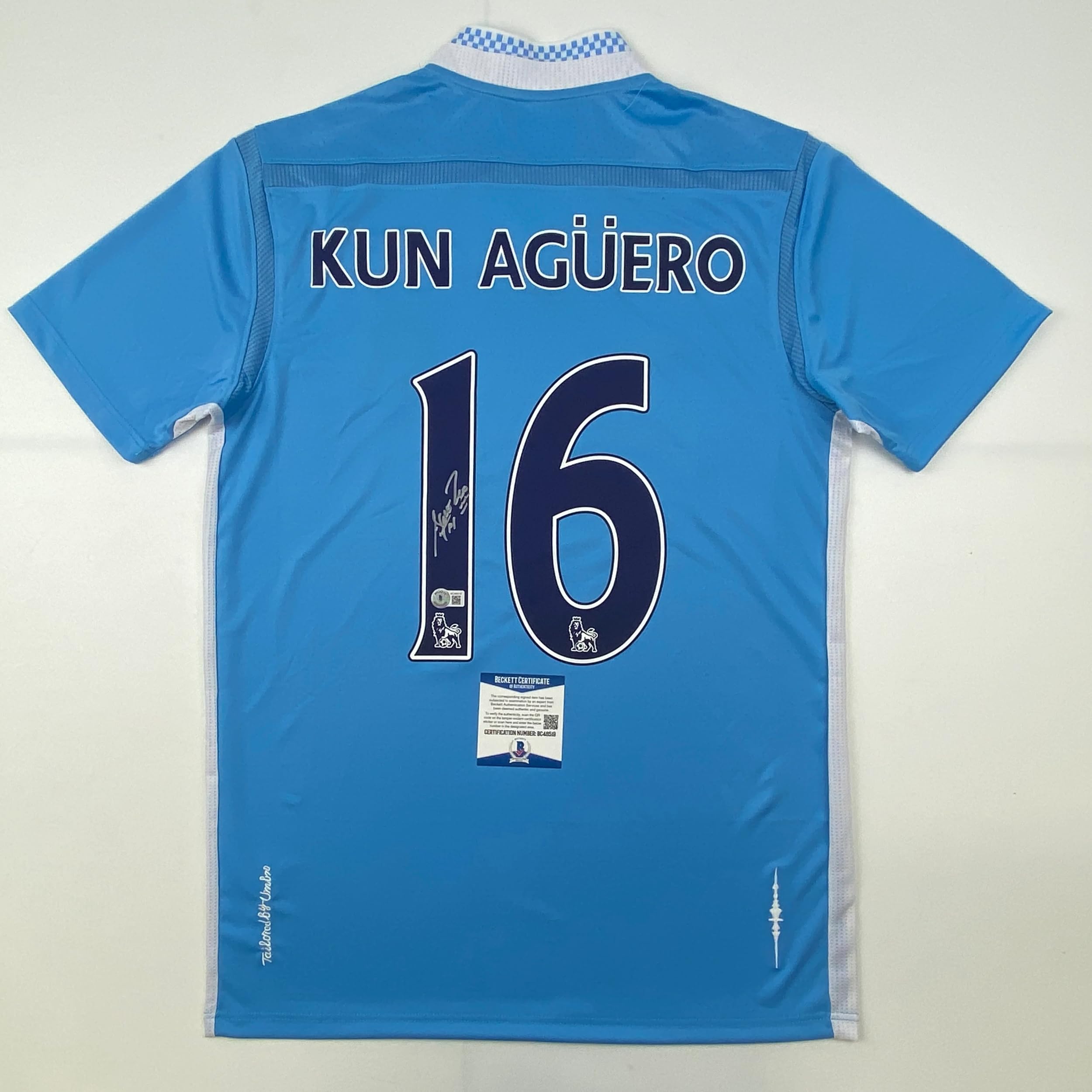 Autographed/Signed Sergio Kun Aguero Manchester City Blue Soccer Futbol Jersey Beckett BAS COA