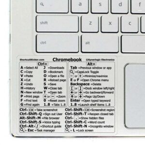 synerlogic chrome os reference keyboard shortcut sticker - no-residue vinyl - size 3"x2.4" for any brand chromebook laptop running chrome os (clear)