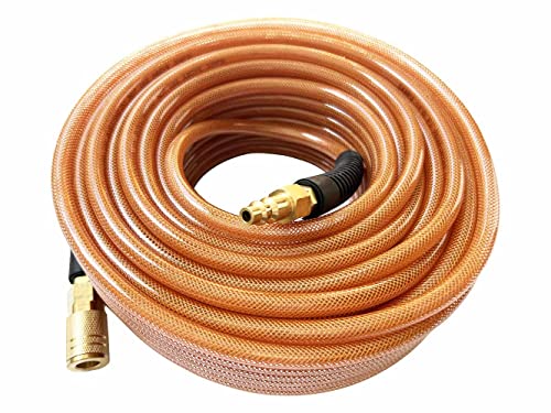 SANFU Polyurethane(PU) 1/4-Inch x 100ft Reinforced, Air Hose with 1/4” Swivel Solid Brass Quick Coupler and Plug, Brown(100’)