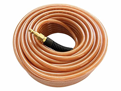 SANFU Polyurethane(PU) 1/4-Inch x 100ft Reinforced, Air Hose with 1/4” Swivel Solid Brass Quick Coupler and Plug, Brown(100’)