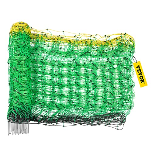 VEVOR Electric Fence Netting, 35.4" H x 164' L, PE Net Fencing with 14 Posts Double Spiked, Utility Portable Mesh for Goats, Sheep, Lambs, Deer, Hogs, Dogs, Used in Backyards, Farms and Ranches, Green