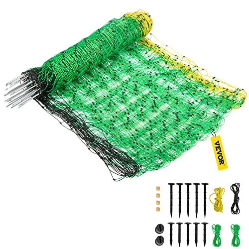 VEVOR Electric Fence Netting, 35.4" H x 164' L, PE Net Fencing with 14 Posts Double Spiked, Utility Portable Mesh for Goats, Sheep, Lambs, Deer, Hogs, Dogs, Used in Backyards, Farms and Ranches, Green