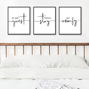 Guest Room Wall Art Be Our Guest Stay Awhile Get Comfy Over The Bed Sign Wall Decor Bedroom Artwork Pictures New Home Decor UNFRAMED 11x14inch